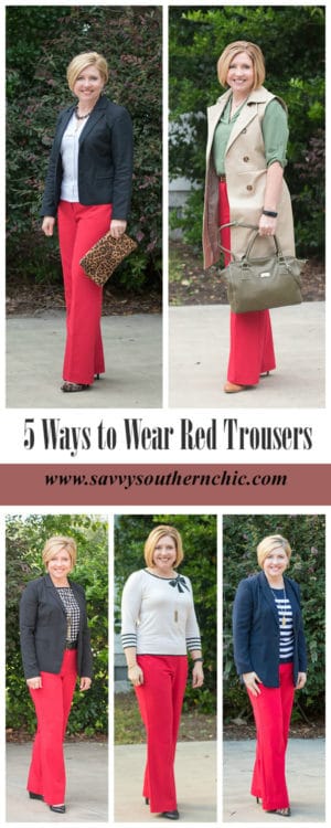 5 ways to wear red trousers - Savvy Southern Chic